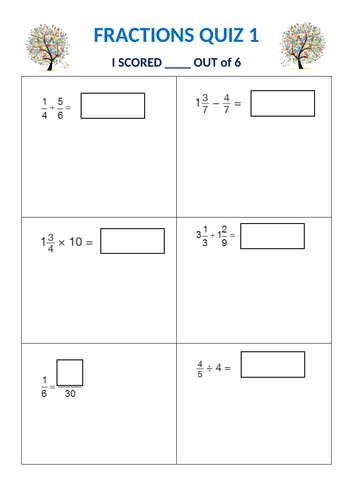 KS2 MATHS Fractions Check-up Quizzes | Teaching Resources