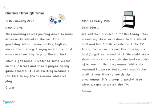 Year 2 Reading Skills - Diaries Through Time | Teaching Resources