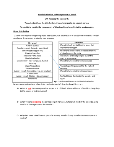 Blood distribution and components of blood | Teaching Resources