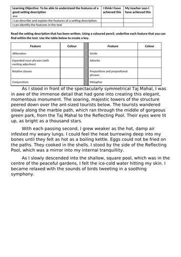 Year 4 Setting Description | Teaching Resources