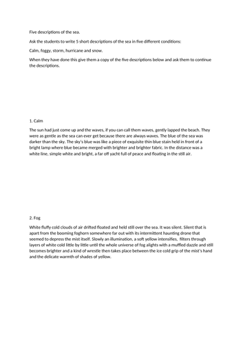 Five descriptions of the sea | Teaching Resources