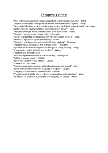 A Level English Literature - The Tempest | Teaching Resources