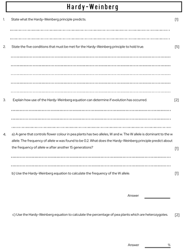 Hardy-Weinberg A level Biology Worksheet | Teaching Resources
