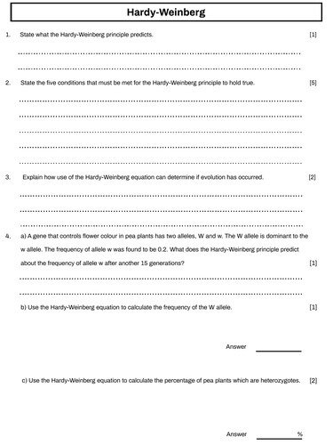 Hardy-Weinberg A level Biology Worksheet | Teaching Resources