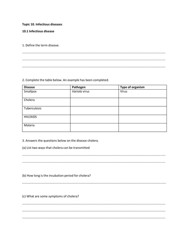 AS Biology-Topic 10-Infectious diseases- Worksheet and Mark scheme ...