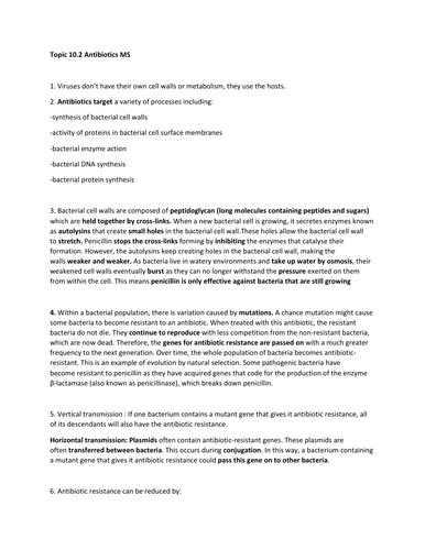 AS Biology-Topic 10-Antibiotics- Worksheet and Mark scheme | Teaching ...