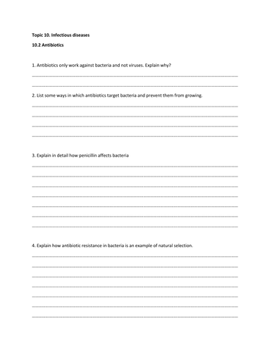AS Biology-Topic 10-Antibiotics- Worksheet and Mark scheme | Teaching ...
