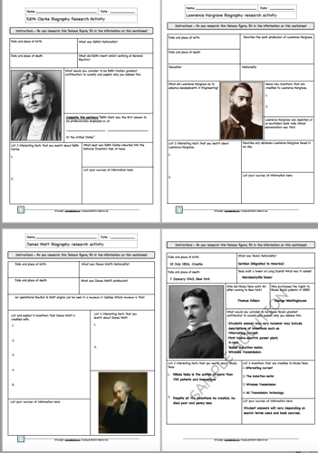 Famous Engineers in History Research Worksheet Set | Teaching Resources