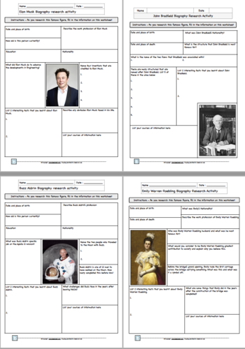 Famous Engineers in History Research Worksheet Set | Teaching Resources