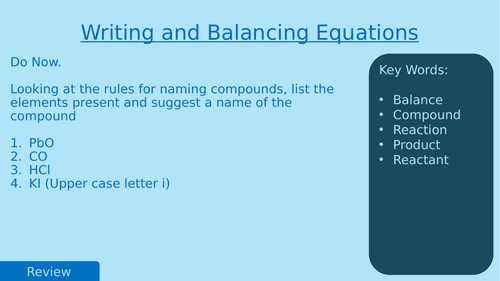KS3 Science - Writing and Balancing Equations | Teaching Resources