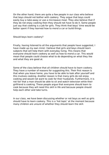 Talk for Writing Discussion Year 4 text should children learn cookery ...
