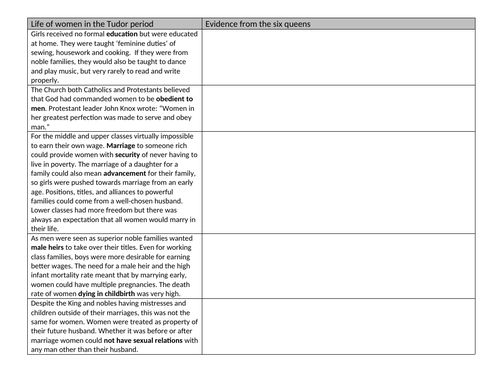 The Six Queens | Teaching Resources