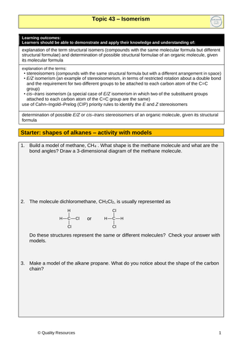 Isomerism OCR AS Chemistry | Teaching Resources