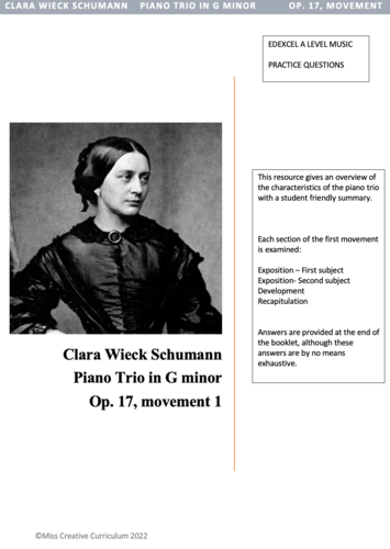 EDEXCEL A Level Music Practice Papers - Clara Schumann Piano Trio in G ...