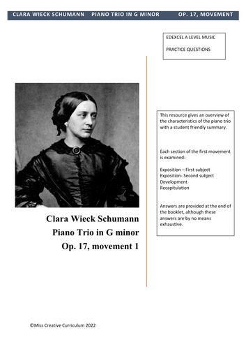EDEXCEL A Level Music Practice Papers - Clara Schumann Piano Trio in G ...