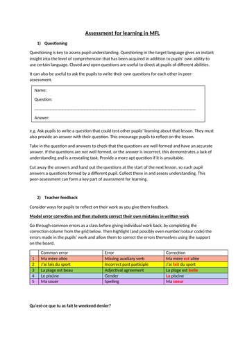 Practical AfL ideas for use in MFL | Teaching Resources