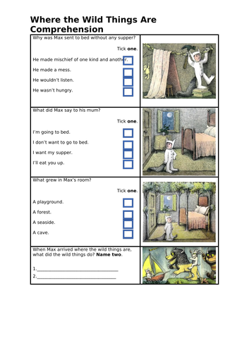 Comprehension Paper Where the Wild Things Are! | Teaching Resources