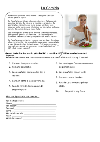 La Comida Worksheet with Answer Key | Teaching Resources