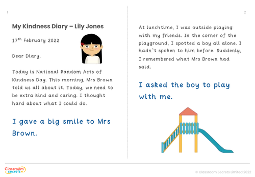 Year 1 Reading Skills - My Kindness Diary | Teaching Resources