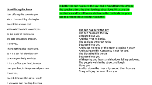 Unseen Love Poetry comparison | Teaching Resources