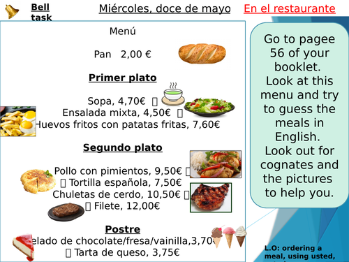 Y8 Spanish - En el restaurante (Viva 2) | Teaching Resources