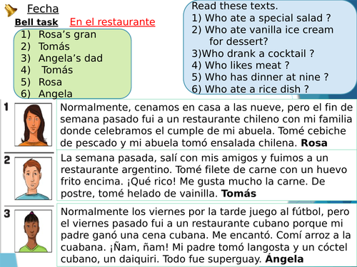 Y8 Spanish - En el restaurante (Viva 2) | Teaching Resources