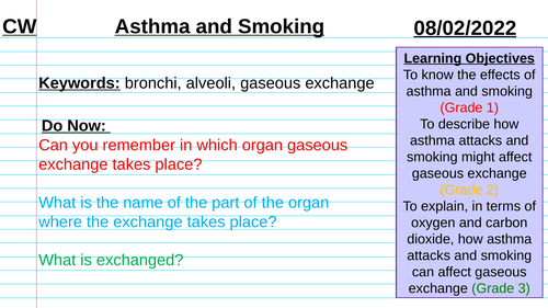 Asthma and Smoking KS3 | Teaching Resources