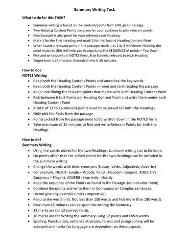 Handout on Summary Writing | Teaching Resources