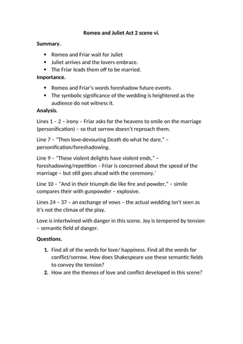 Romeo and Juliet Act 2 scenes 3 - 6 | Teaching Resources