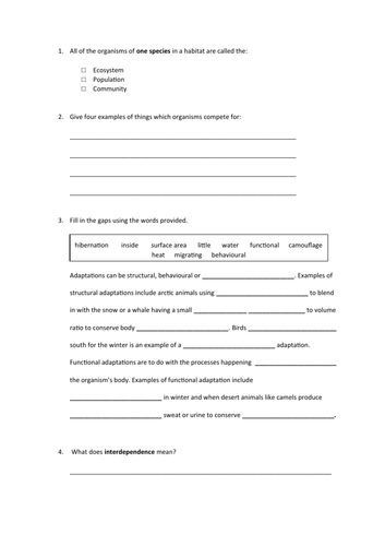 Competition and Adaptation (GCSE Biology AQA) | Teaching Resources
