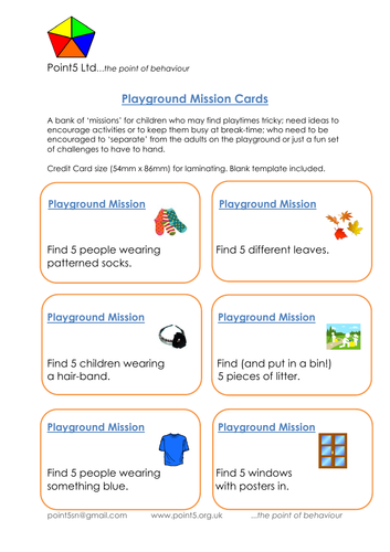 Point5 Behaviour: Playground Mission Cards | Teaching Resources