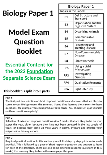 Aqa Gcse Biology Paper 1 Revision Booklet For 2022 Teaching Resources