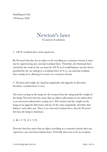 SQA Higher Physics Newton's laws Slides, Worksheet, Mark-sheet Lesson ...