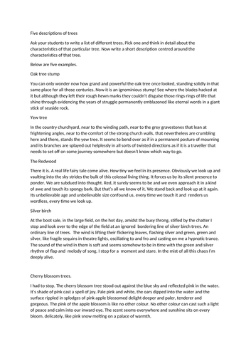 Five descriptions of trees | Teaching Resources