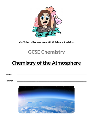 Earth's Atmosphere Workbook (Revision/Independent Learning/Classroom ...