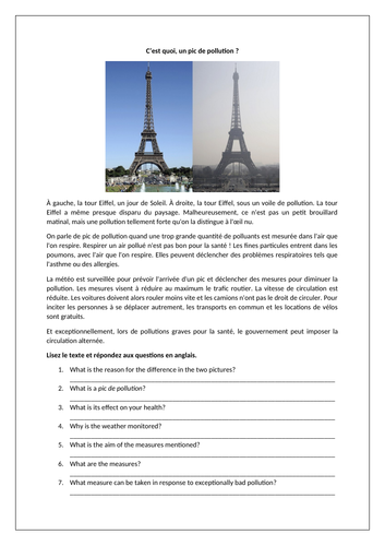 AQA/EDEXCEL Studio GCSE French (Higher) – Module 8 – Notre planète ...