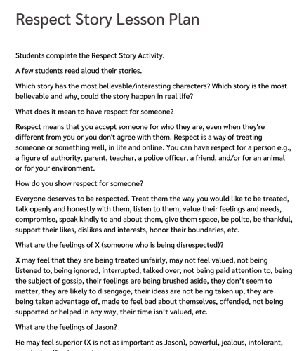 Respect Story Activity and Lesson (US) | Teaching Resources