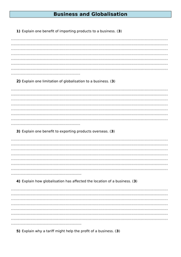 Globalisation Worksheet - GCSE (9-1) Business | Teaching Resources
