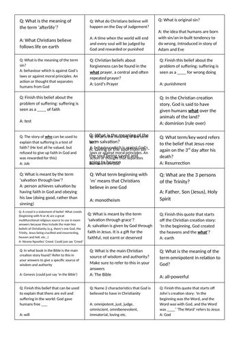 EDUQAS GCSE RS Trivial Pursuit Revision Game (WJEC) | Teaching Resources