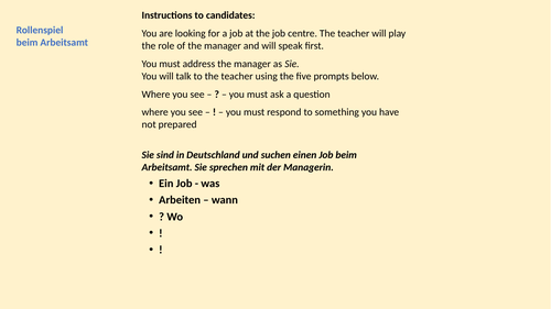 German GCSE- Role Play: Looking for a job | Teaching Resources