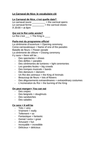 KS3-KS4 Nice Carnival (French Culture Lesson) | Teaching Resources