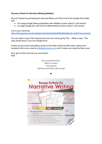 Success Criteria for Narrative Writing | Teaching Resources
