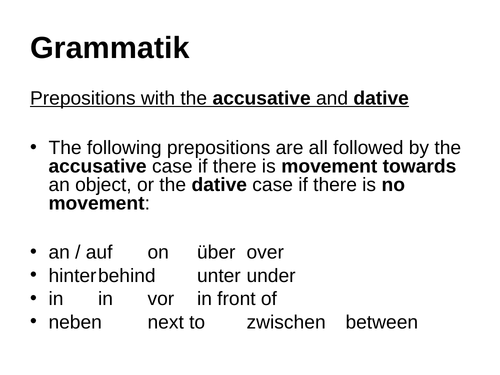 Prepositions with the accusative and dative / Mixed-case prepositions ...