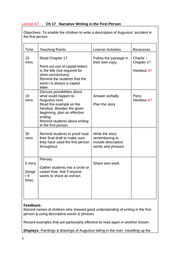 Writing a narrative in the first person - Ch 17 Charlie | Teaching ...