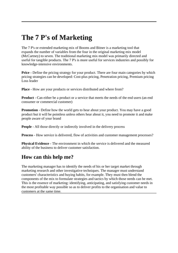 The 7Ps of Marketing | Teaching Resources