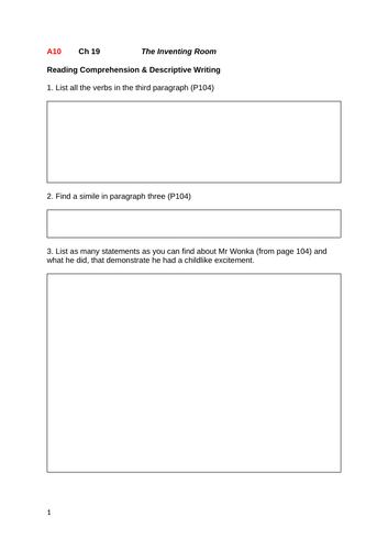 Comprehension & Creative Writing Ch 19 The Inventing Room | Teaching ...