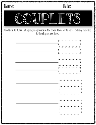 Couplets Template - Writing Poetry Worksheet | Teaching Resources