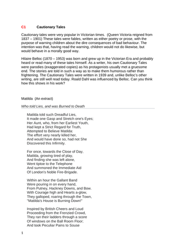 Cautionary Tales - Hilaire Belloc & Aesop's Fables | Teaching Resources