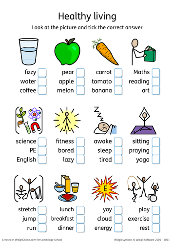 SEN English Lesson: Healthy living vocabulary | Teaching Resources