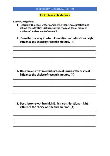 Sociology International Cambridge AS/A level Research Methods ...